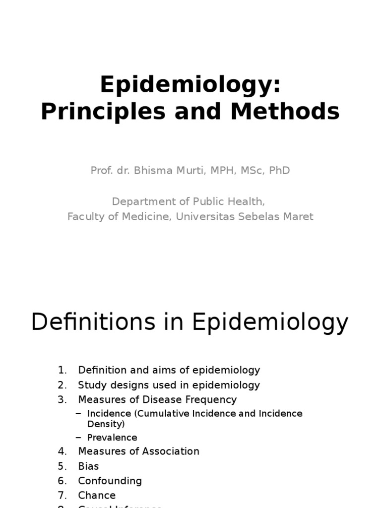 Epidemiology Principles and Methods Prof Bhisma Murti | PDF | Epidemiology | Confounding