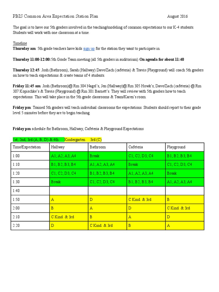 PBIS Common Area Expectation Station Plan: Sign Up | PDF | Leisure | Sports