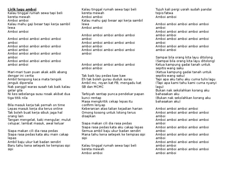 Lirik Lagu Amboi | PDF