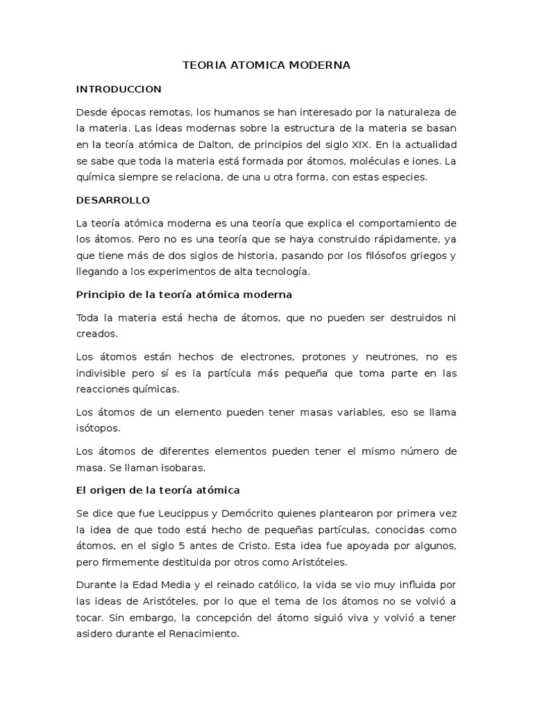 Teoria Atomica Moderna | PDF
