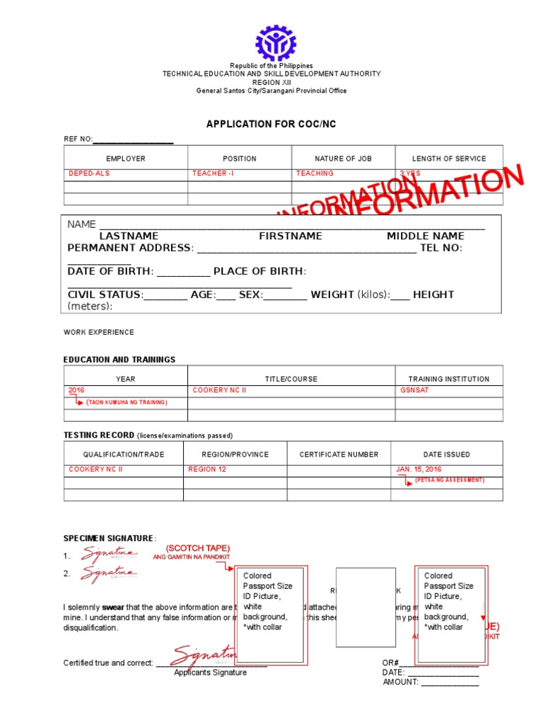 Application For Coc/Nc: NAME | PDF