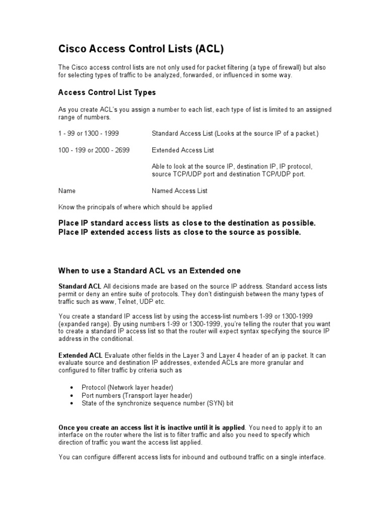 Cisco Access Control Lists (ACL) | PDF | Port (Computer Networking ...
