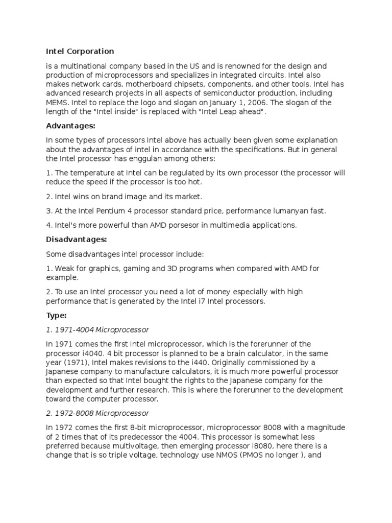 Intel Corporation: 1. 1971-4004 Microprocessor | PDF | Microprocessor ...