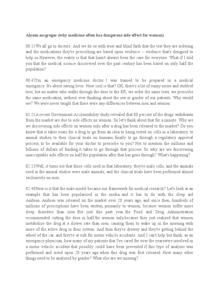 Alyson Mcgregor Why Medicine Often Has Dangerous Side Effect For Woman ...