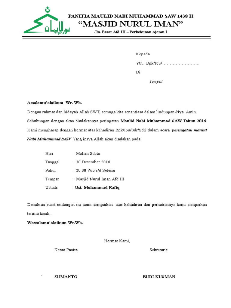 Contoh Undangan Phbi Maulid Nabi 1 | PDF