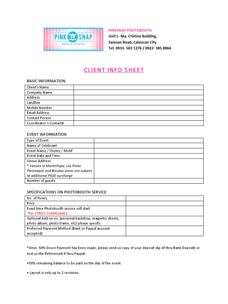 Client Info Sheet | PDF | Business