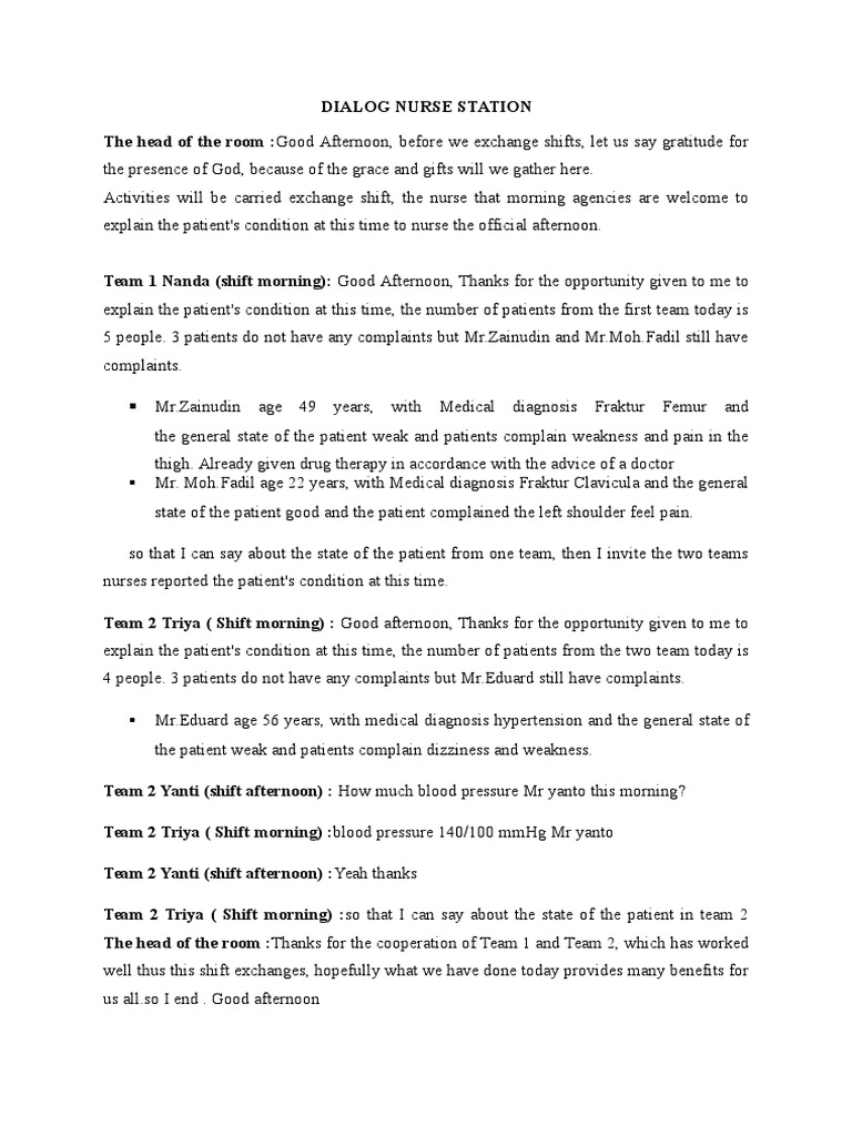 Dialog Nurse Station | PDF | Clinical Medicine | Diseases And Disorders