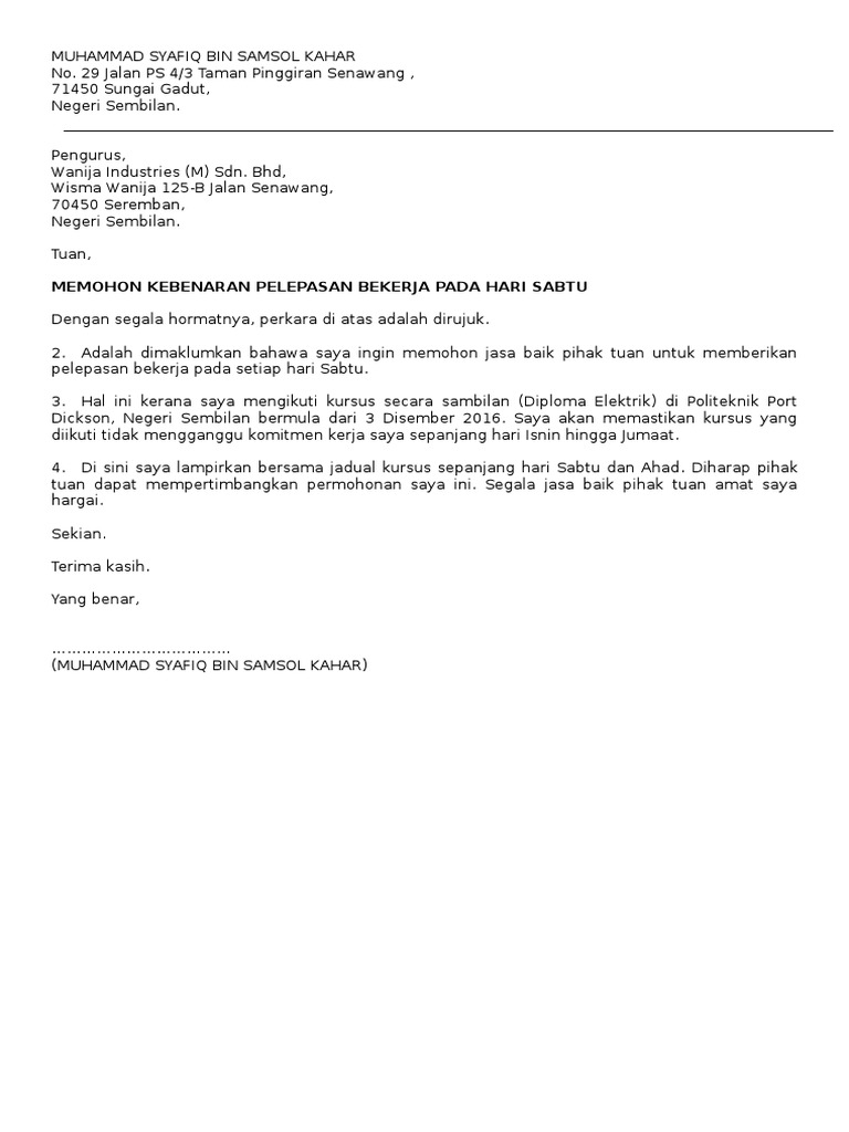 Surat Pelepasan Kerja | PDF