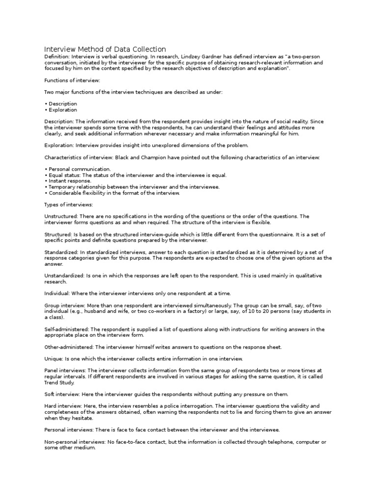 Interview Method of Data Collection | Download Free PDF | Interview ...