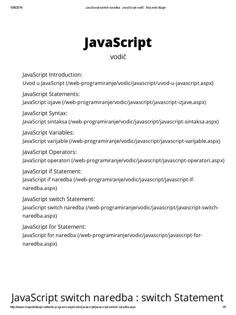 7 JavaScript Switch Naredba - JavaScript Vodič - Moj Web Dizajn | PDF