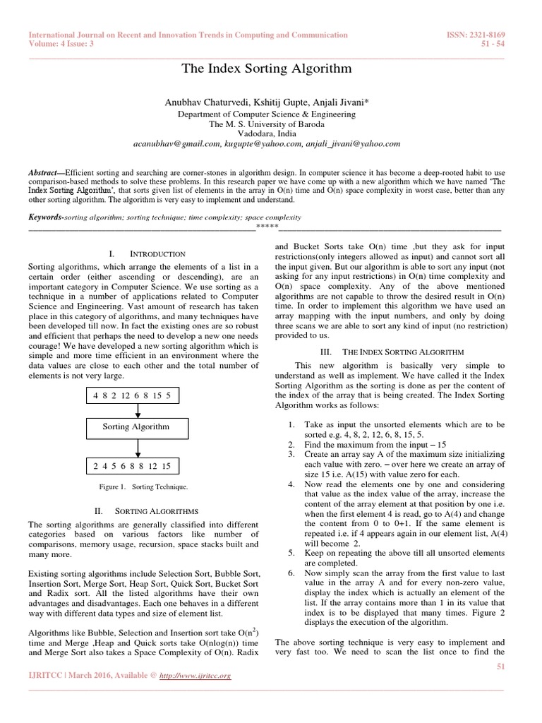 The Index Sorting Algorithm Pdf Array Data Structure Algorithms