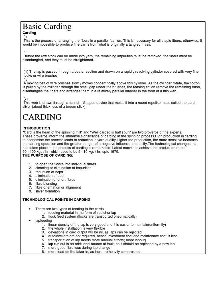 Basic Carding PDF | PDF | Clothing Industry | Textiles
