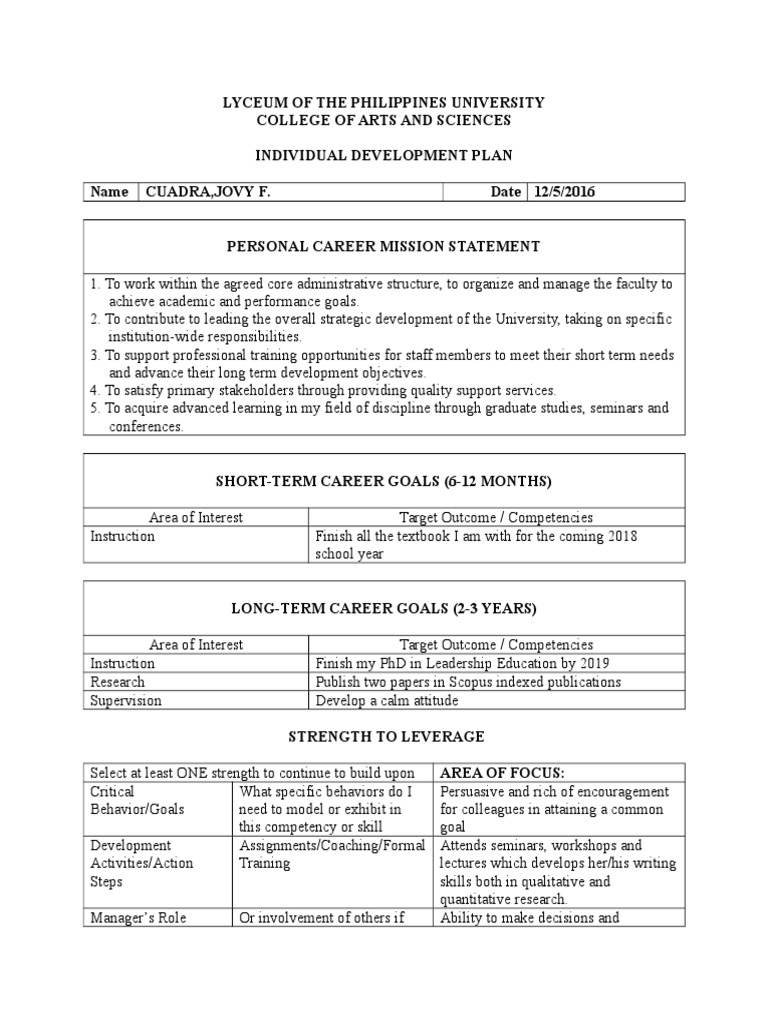 Individual Development Plan for Jovy Cuadra | PDF | Goal | Competence (Human Resources)