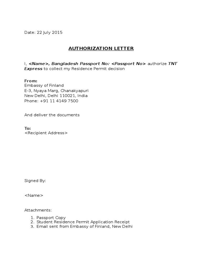 Authorization Letter for Residence Permit | PDF | Law