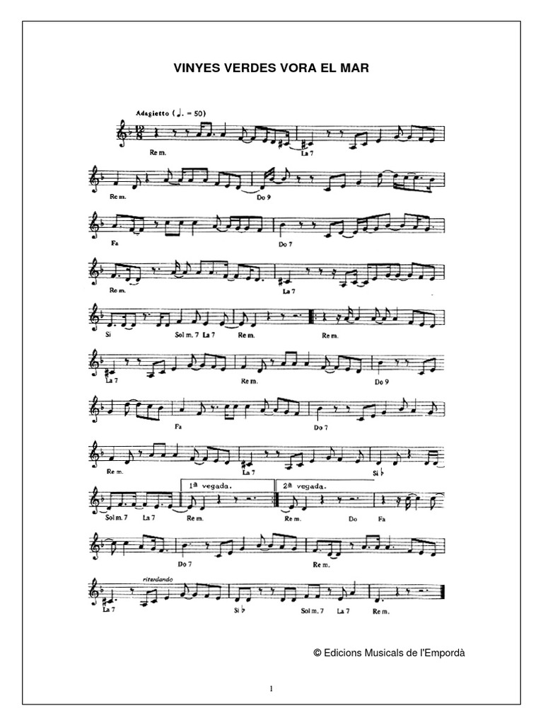 Vinyes Verdes Vora El Mar-Partitura | PDF