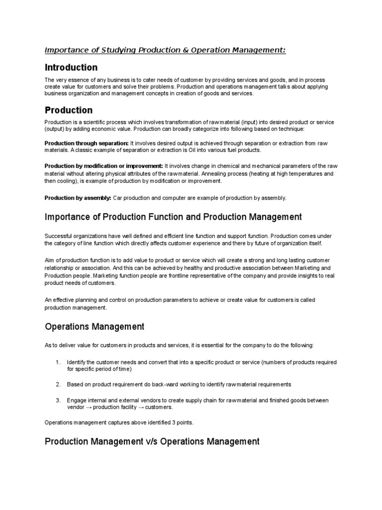 Importance of Studying Production & Operation Management | PDF | Operations Management ...