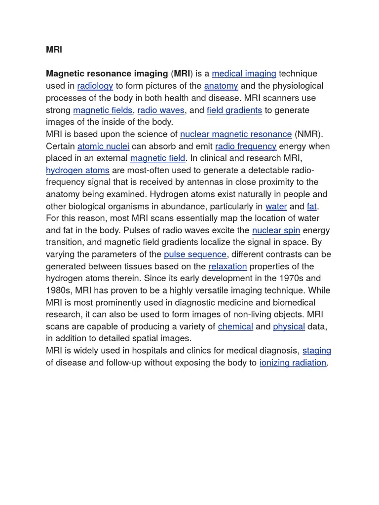 MRI Magnetic Resonance Imaging (MRI) Is A | PDF
