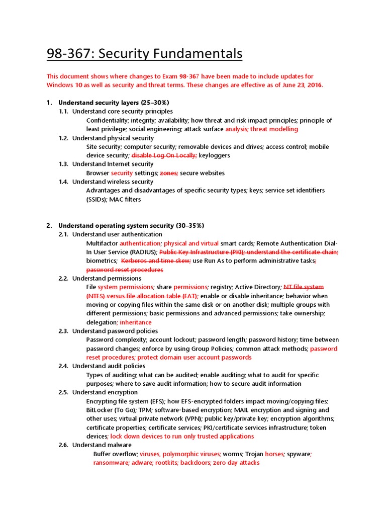 98-367: Security Fundamentals | PDF | Computer Security | Security