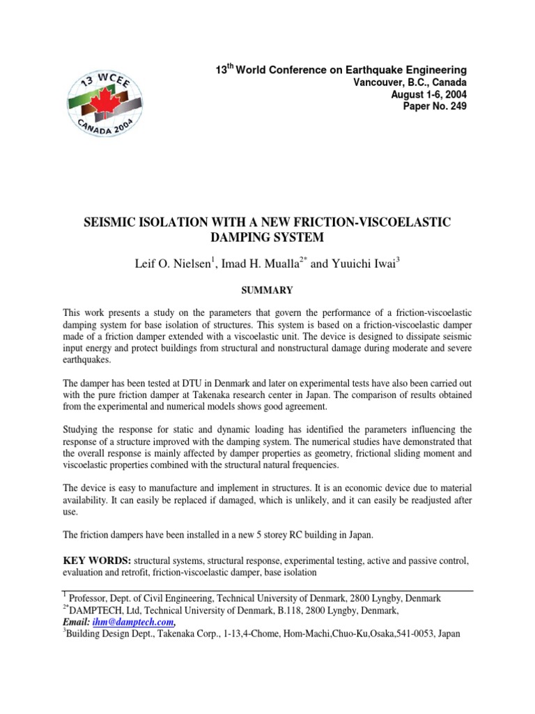 Seismic isolation friction-viscoelastic damper | PDF | Viscoelasticity | Earthquake Engineering
