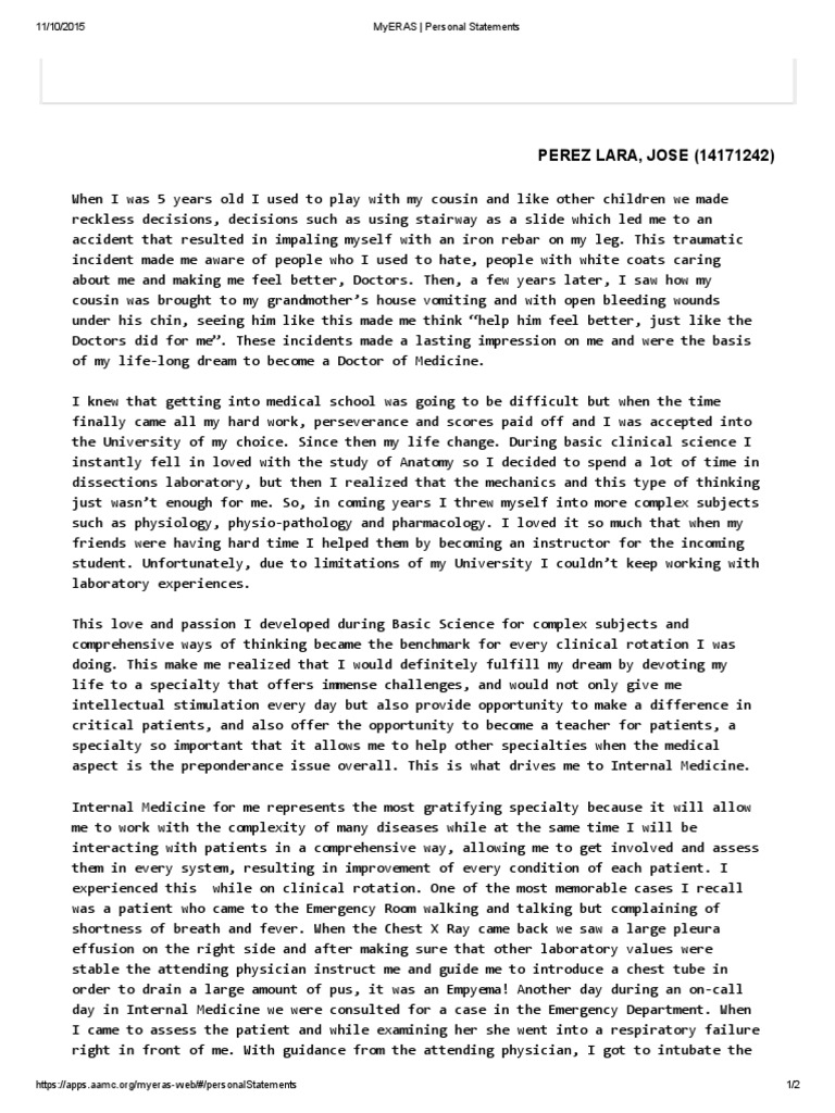 MyERAS - Personal Statements | Download Free PDF | Emergency Department ...