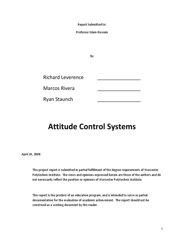 Attitude Control Systems MQP | PDF | Motion (Physics) | Mechanics