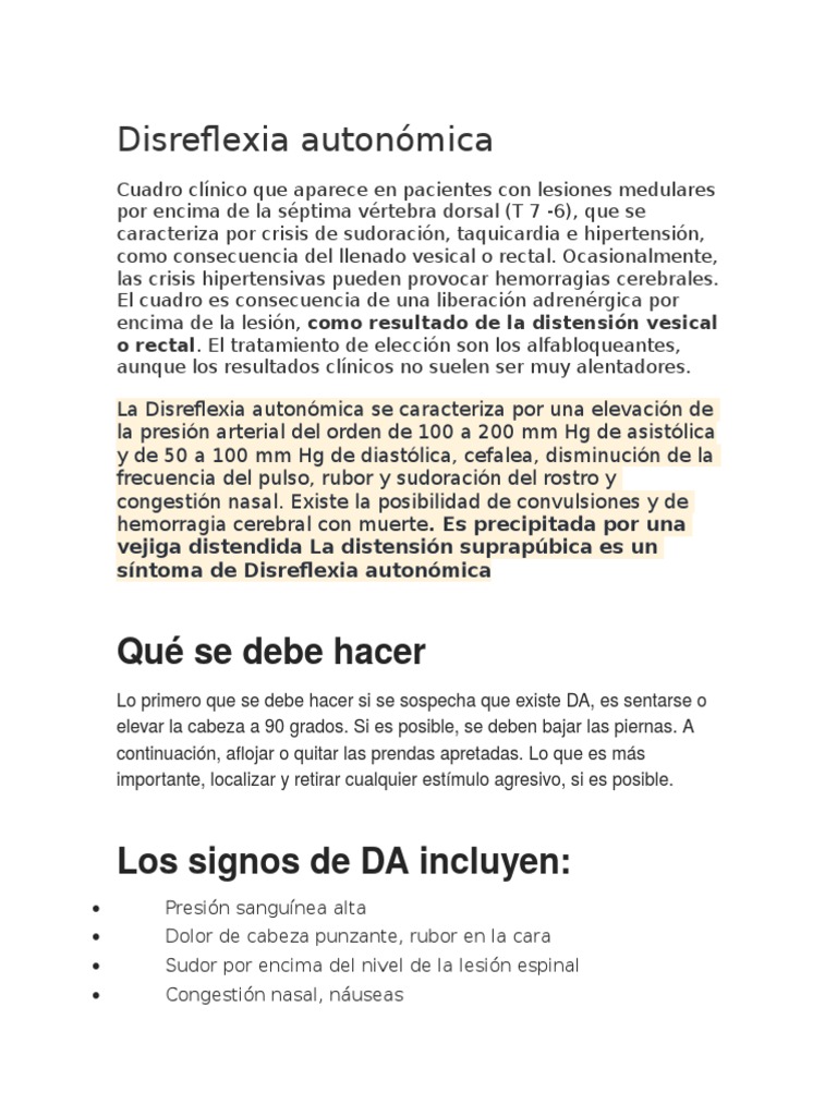 Disreflexia Autonómica | PDF