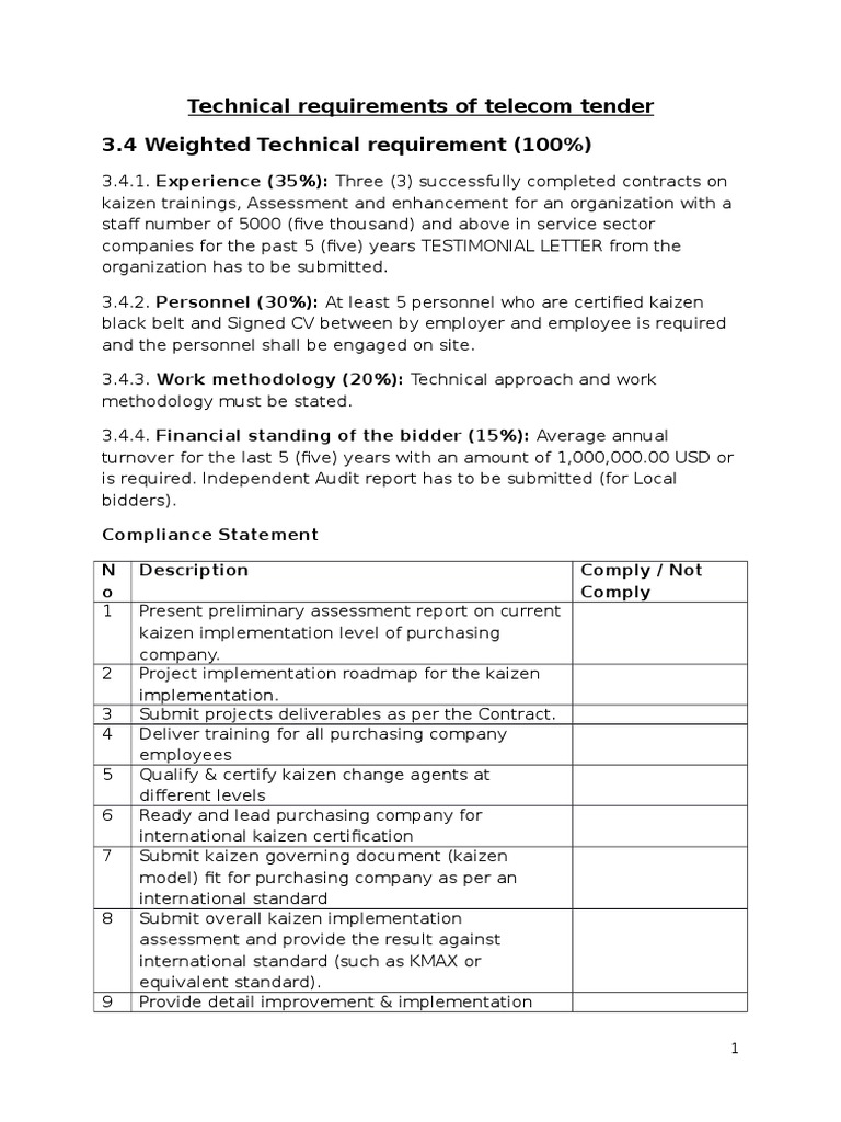 Technical Requirements of Telecom Tender | PDF | Employment | Audit