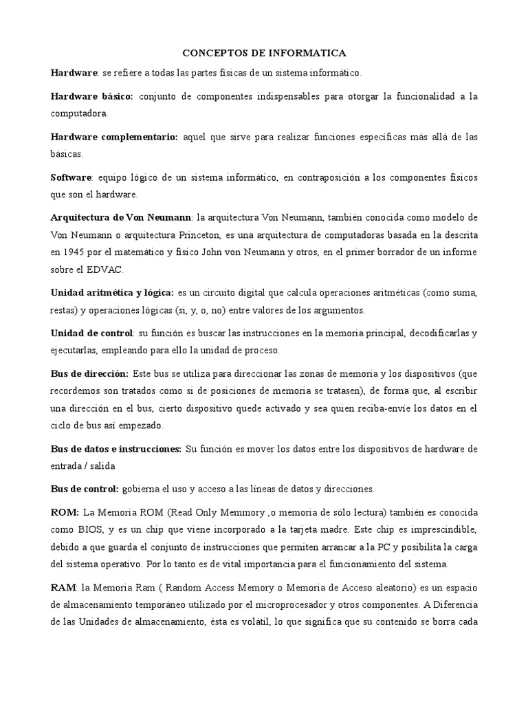 Conceptos de Informatica | PDF | Memoria del ordenador | Periférico