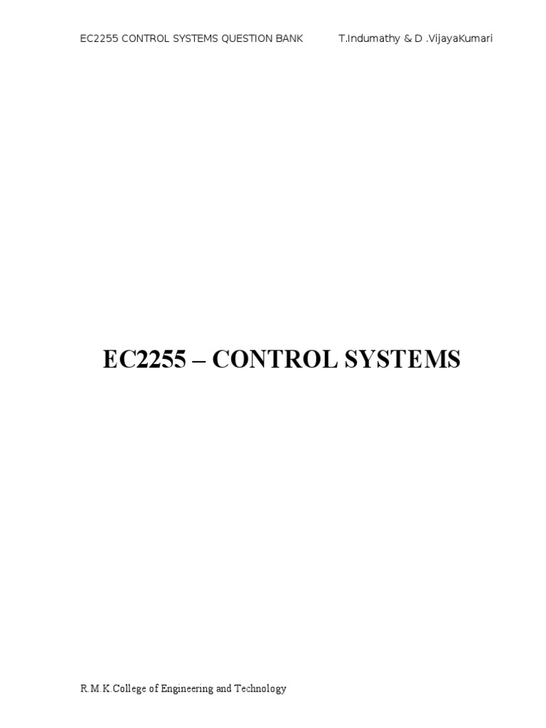 CS 2255 Control Systems Question Bank | PDF | Control Theory | Systems Science