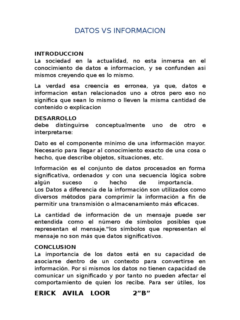 Datos Vs Informacion | PDF