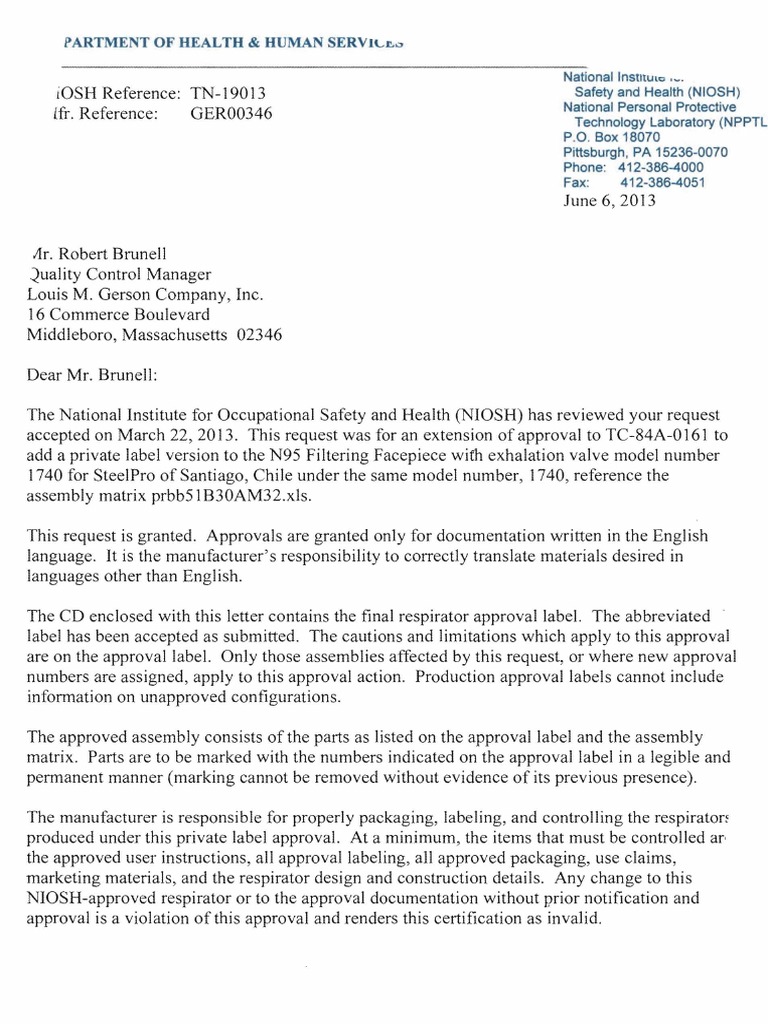 Steelpro 1740 NIOSH Approval | PDF | Safety | Wellness