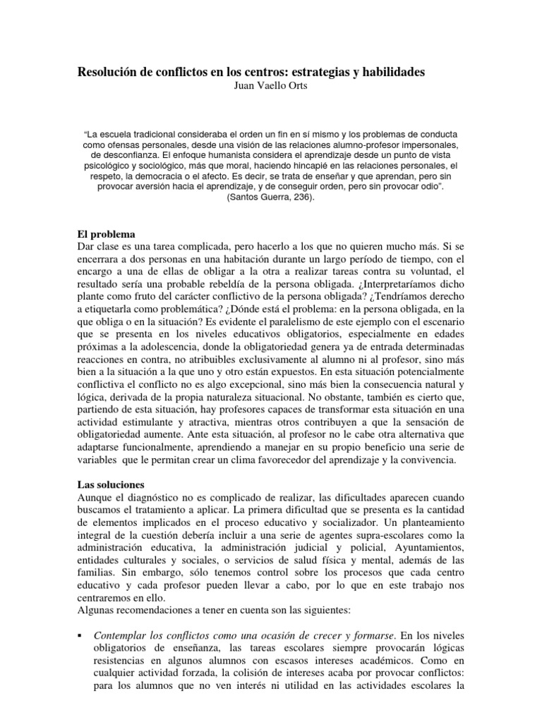 Estrategias para resolver conflictos en el aula | PDF | Maestros ...