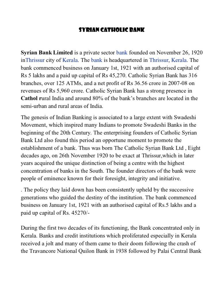 Catholic Syrian Bank Limited | PDF