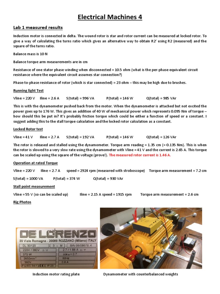 Induction Motor Testing Results and Analysis | PDF | Components ...