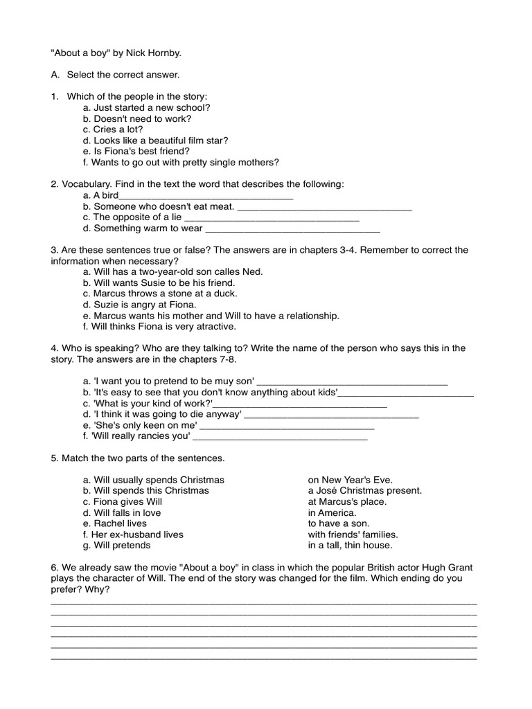 About A Boy Quiz. | PDF