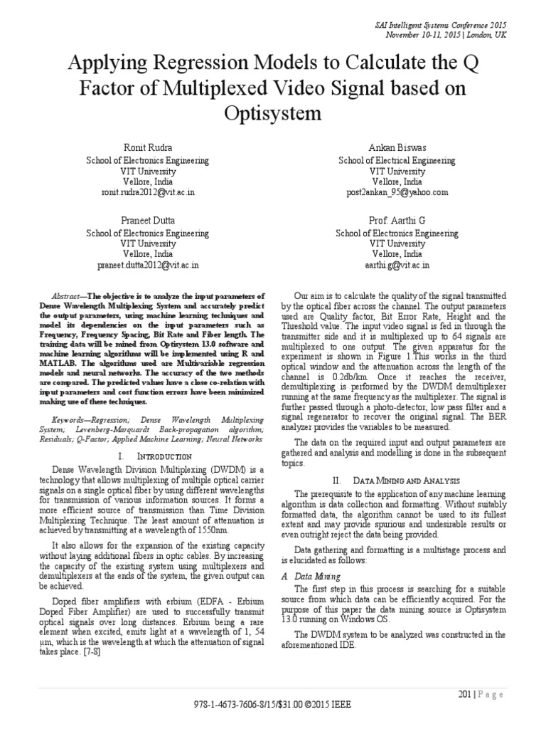 Applying Regression Models To Calculate The Q Factor Pdf Linear Regression Regression Analysis