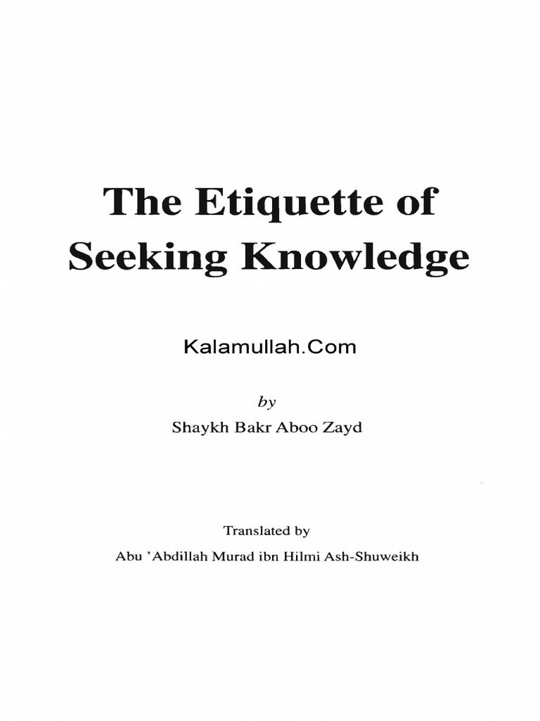 En The Etiquette of Seeking Knowledge PDF | PDF | Salafi Movement | Hadith