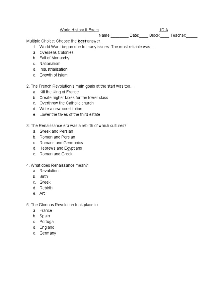 World History 2 Exam | PDF | British Empire | United Kingdom