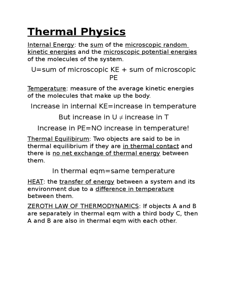 Thermal Physics Self-Made Notes | PDF | Temperature | Systems Theory