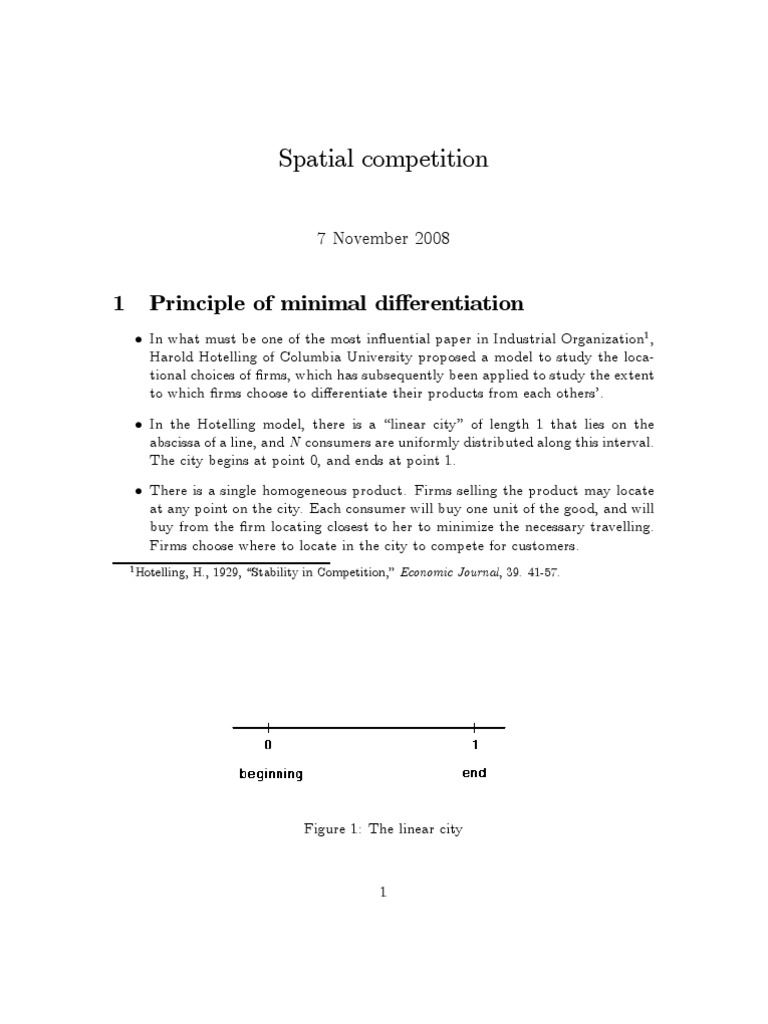 Spatial Competition: 1 Principle of Minimal Differentiation | PDF ...