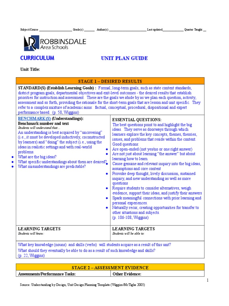 I Unit Plan Guide | PDF | Educational Assessment | Goal