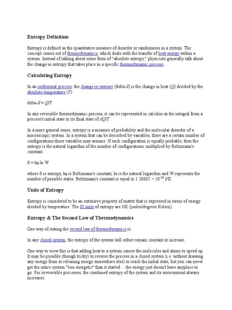 Entropy Definition | PDF | Entropy | Thermodynamics