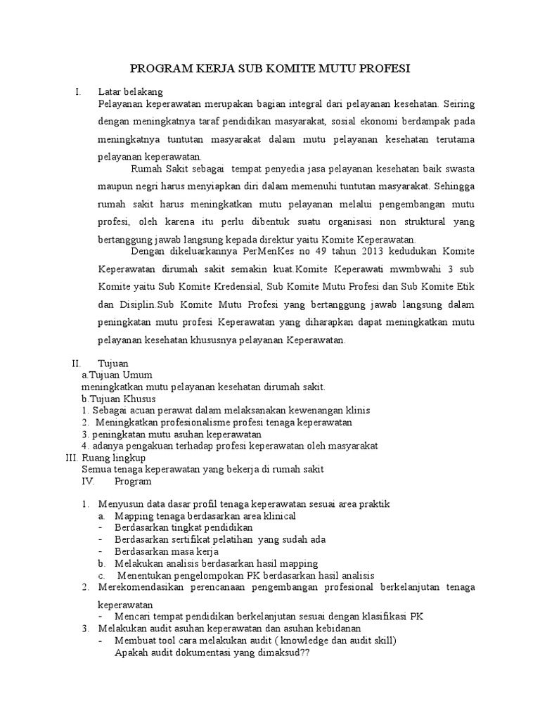 Program Kerja Sub Komite Mutu Profesi | PDF