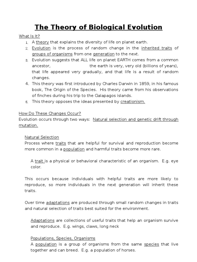 The Theory of Biological Evolution | PDF | Natural Selection | Evolution