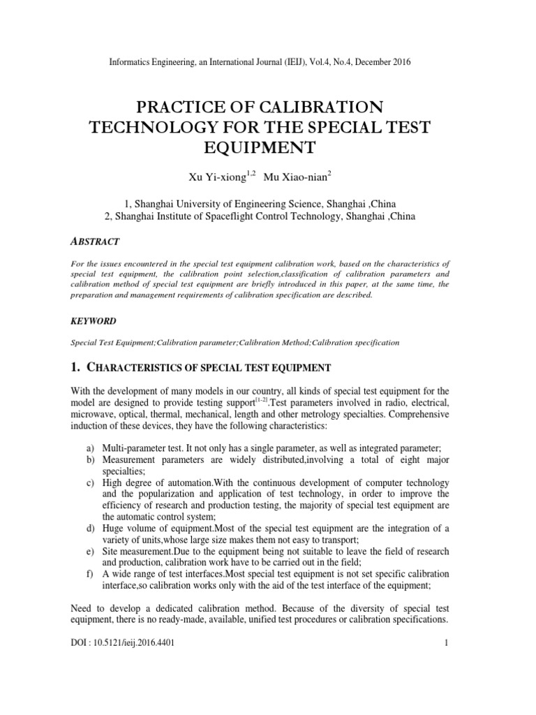 Practice of Calibration Technology For The Special Test Equipment | PDF