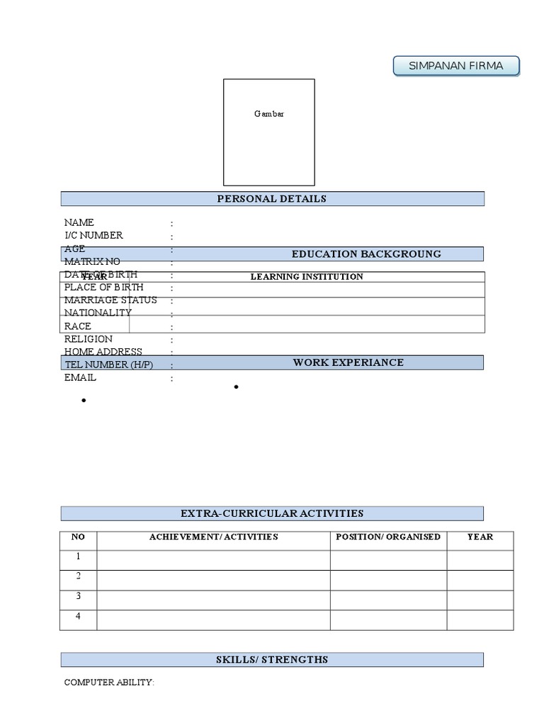 Borang Resume Pelajar | PDF
