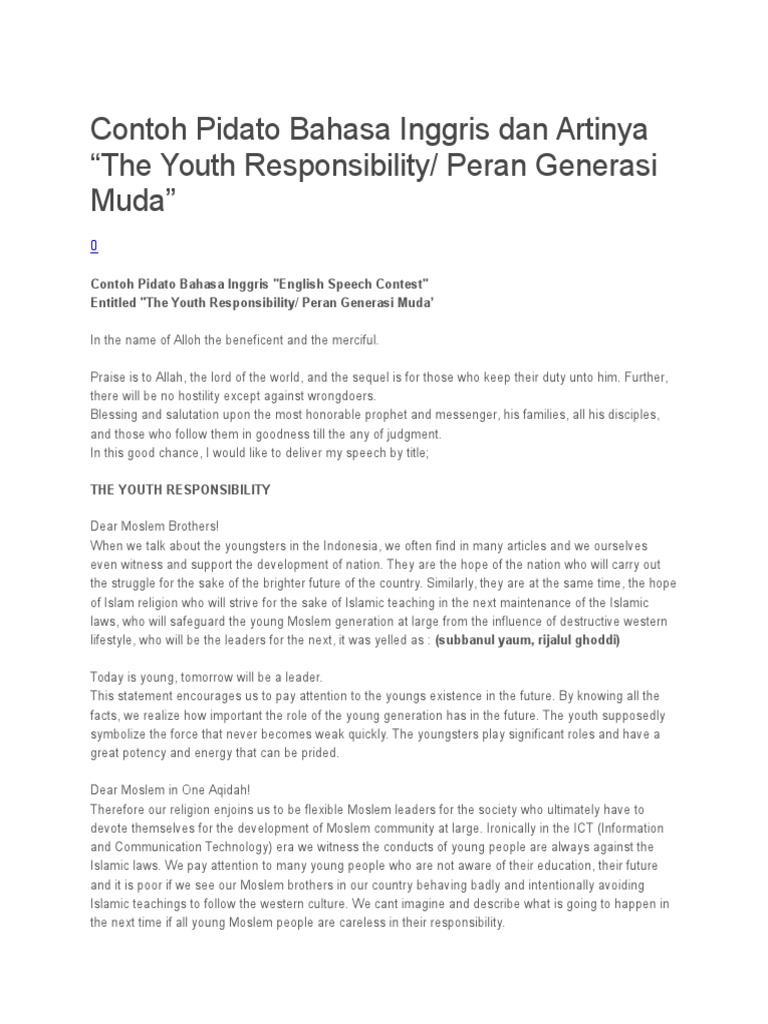 Contoh Pidato Bahasa Inggris Dan Artinya | PDF