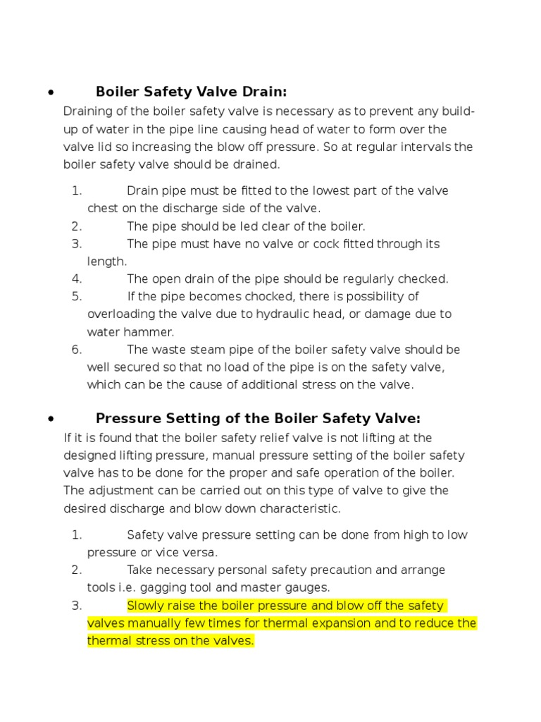 Boiler Safety Valve Setting Procedures | PDF