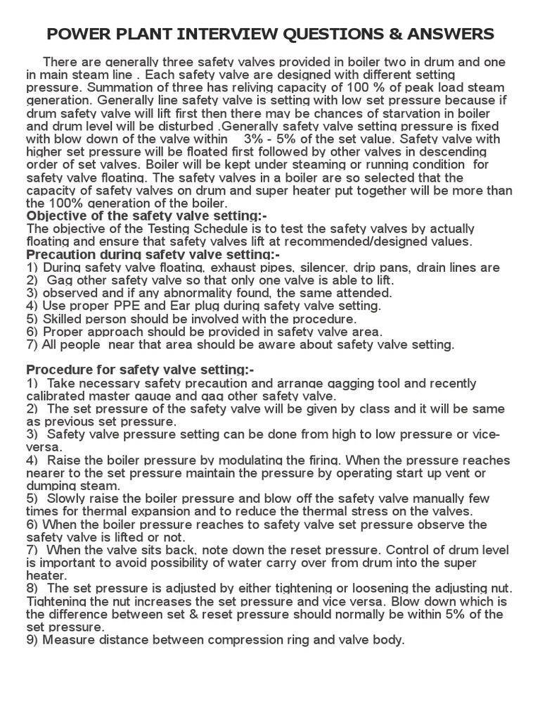 Power Plant Interview Questions & Answers | PDF