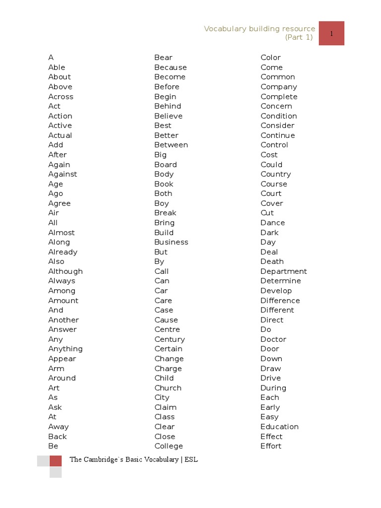 The Cambrdige's Basic Vocabulary | PDF